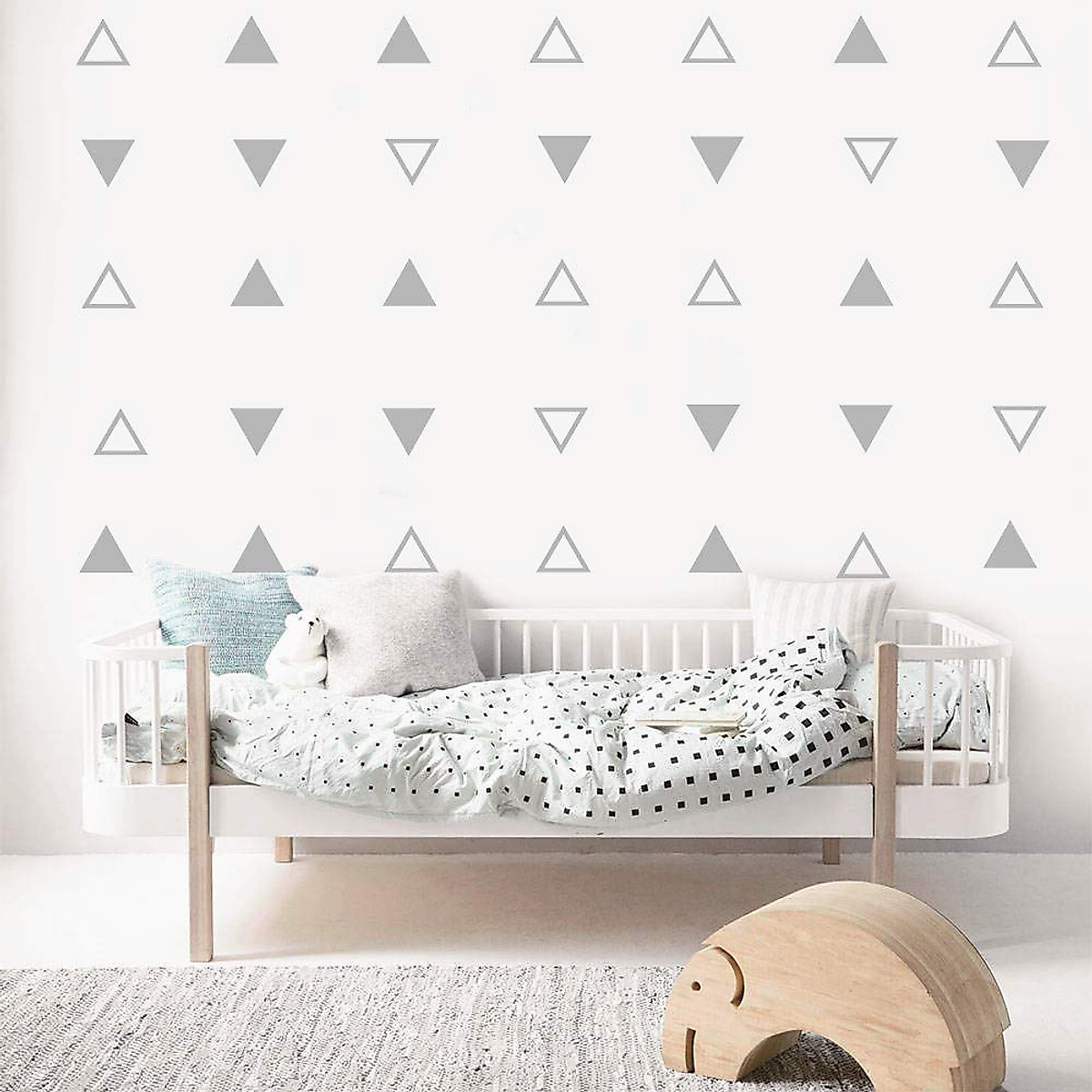 64pcs/ Set Triangles Wall Decor Sticker Solid Hollow Tribal Triangles Pattern Stickers Vinyl Kids Room Bedroom Wall Decal AM162 (Gray)