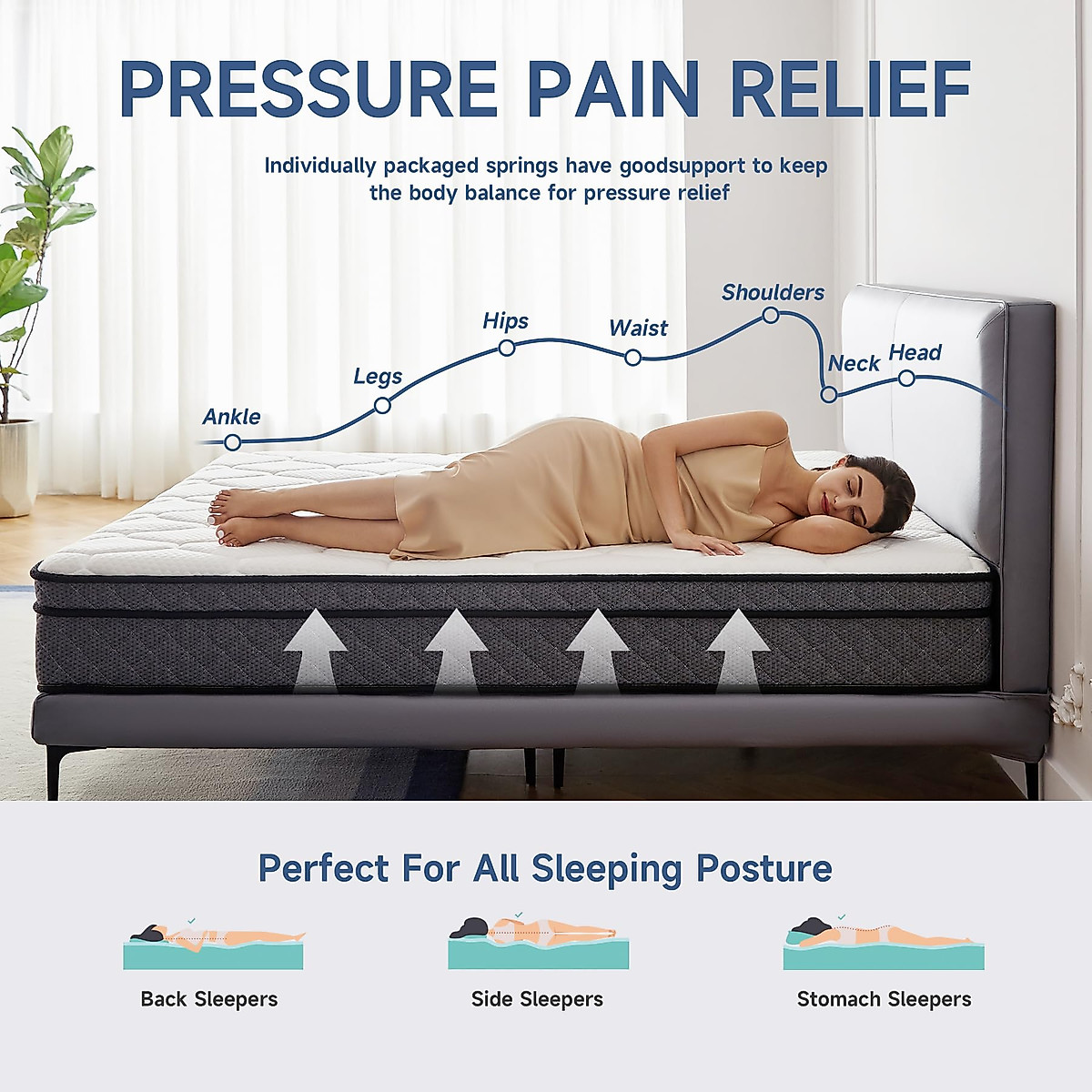 Uapev Queen Mattress,12inch Thickness Mattress in A Box,Memory Foam Hybrid Mattress,with Individual Pocket Spring for Motion Isolation & Silent Sleep,Pressure Relief,Plush Texture.