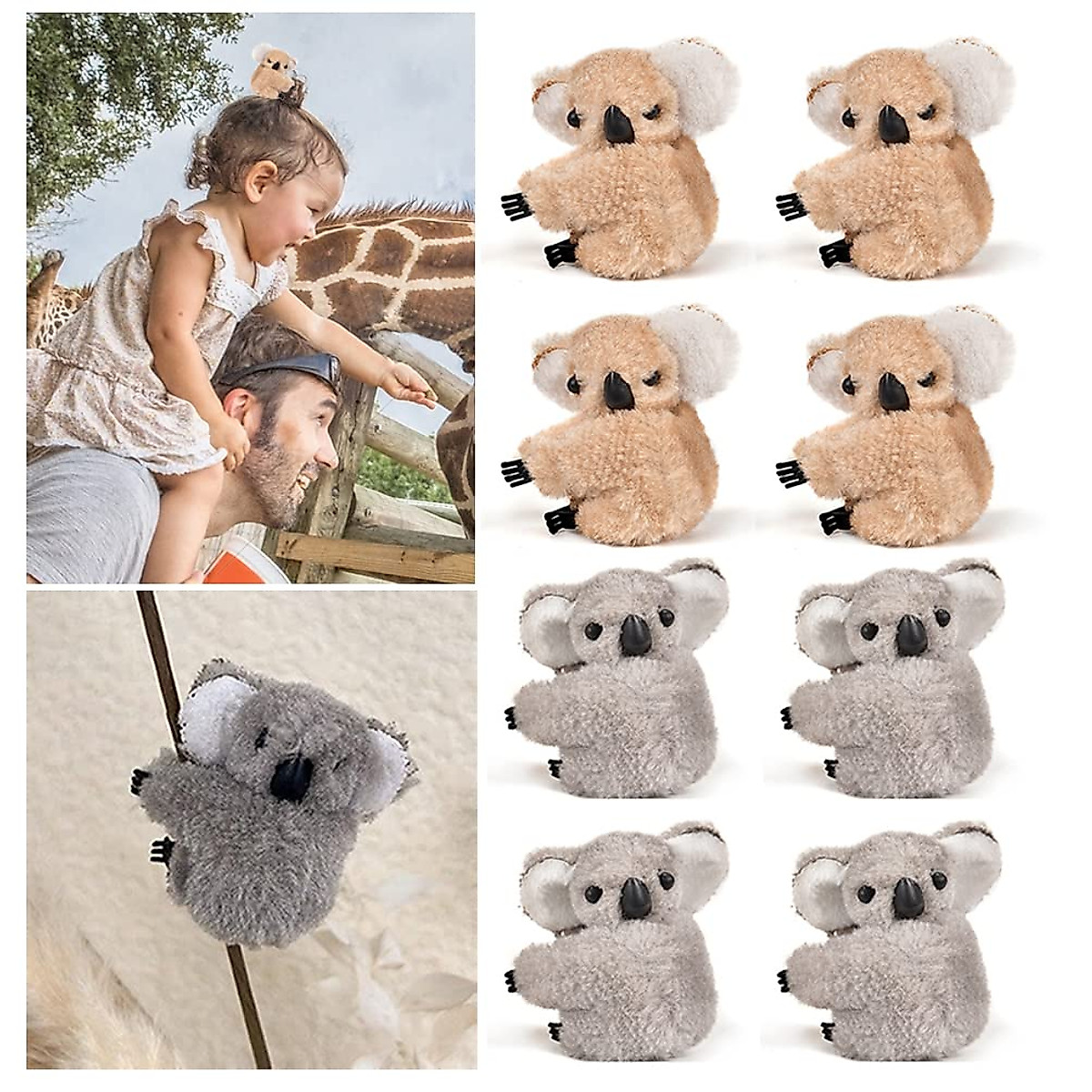 Koala Stuffed Animal Clips, 8 Pcs Small Stuffed Koala Clip for Women Hair Claw, Koala Pencil Hugger for Girls Kids (Brown and Grey)