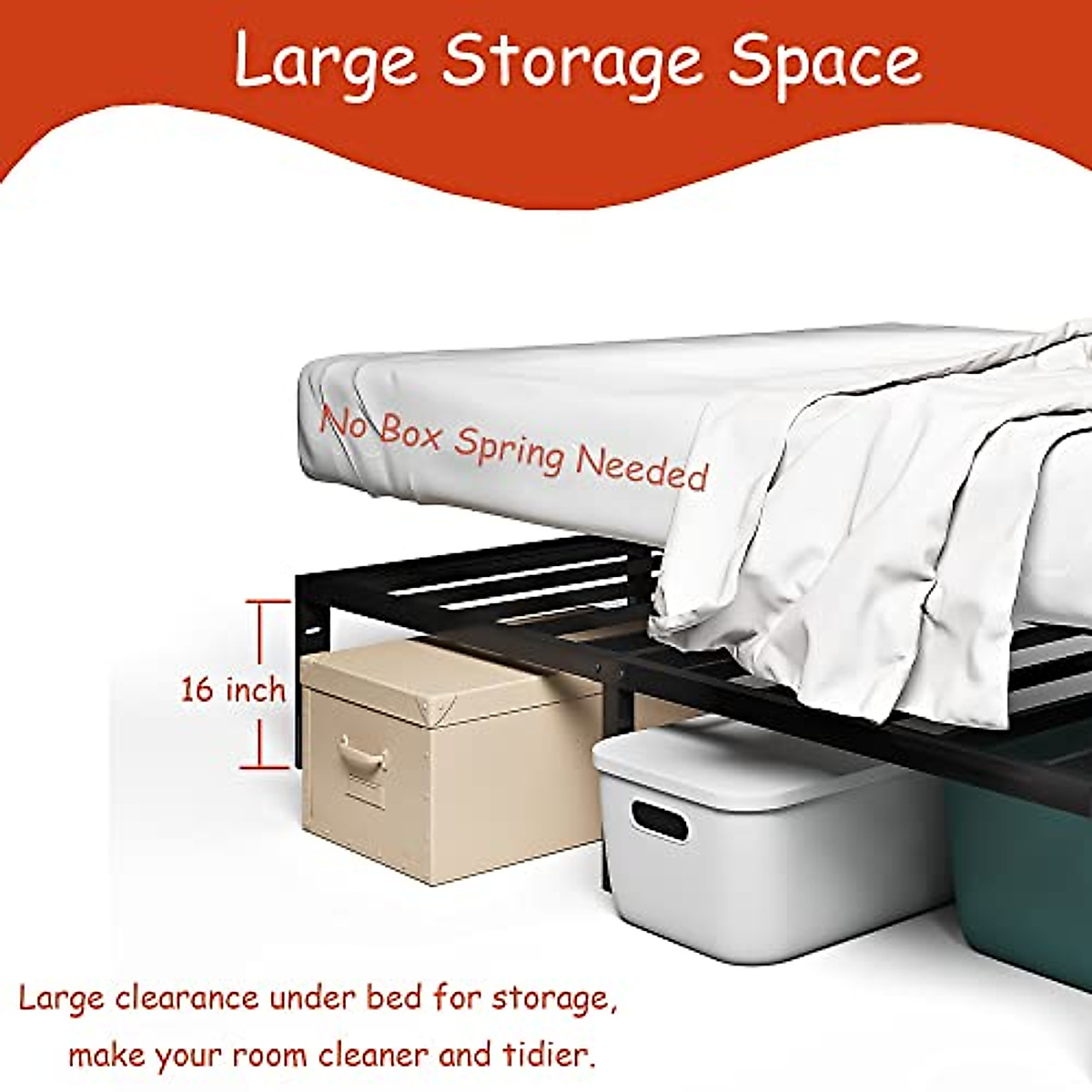 Tooyyer 18inch High California King Bed Frame 2500 lbs Steel Slat Support Heavy Duty Mattress Foundation No Box Spring Needed Non-Slip Support and Noise Free Black