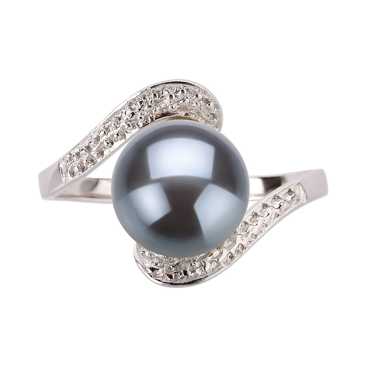 Chantel Black 9-10mm AA Quality Freshwater 925 Sterling Silver Cultured Pearl Ring For Women - Size-9