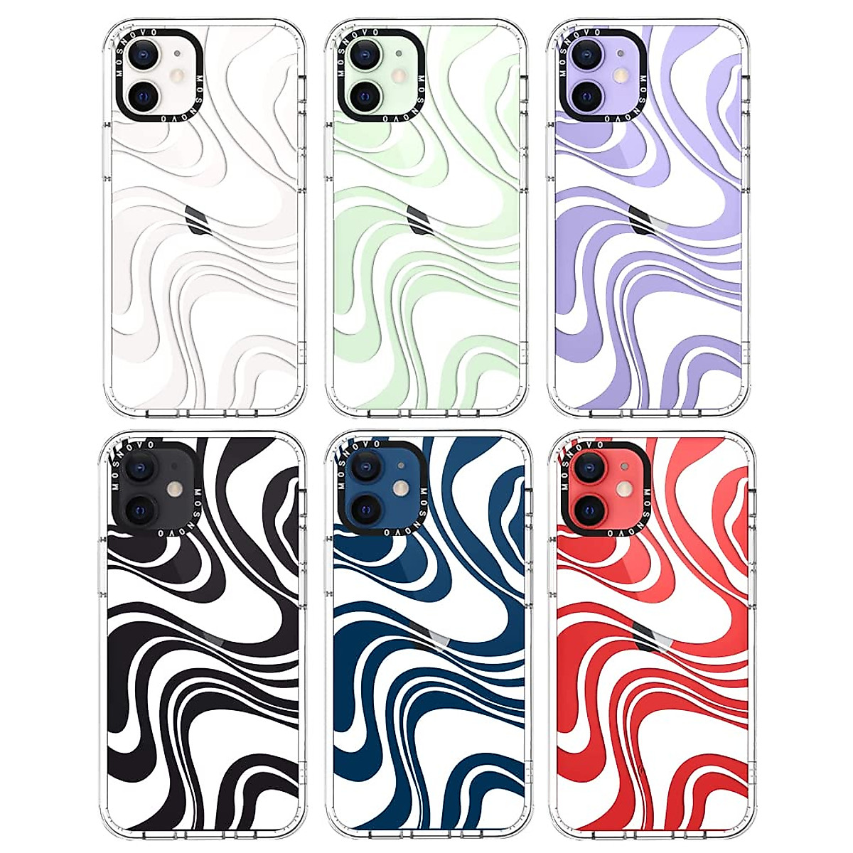 MOSNOVO Case for iPhone 12 Mini, [Buffertech 6.6ft Military-Grade Drop Protection] [Anti Peel Off Tech] Clear TPU Bumper Phone Case Cover Design - White Swirl