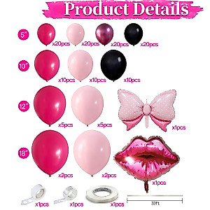 128 PCS Black Hot Pink Girl Balloons Garland Arch Kit Disco Metallic Balloons for Wedding Baby Shower Birthday Graduation Anniversary Girl Party Decorations