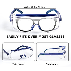 Optical Care Safety Glasses Anti Fog Safety Goggles Over Glasses Protective Eyewear with Clear Wrap-around Lens, Adjustable, Impact Resistance and Anti-dust