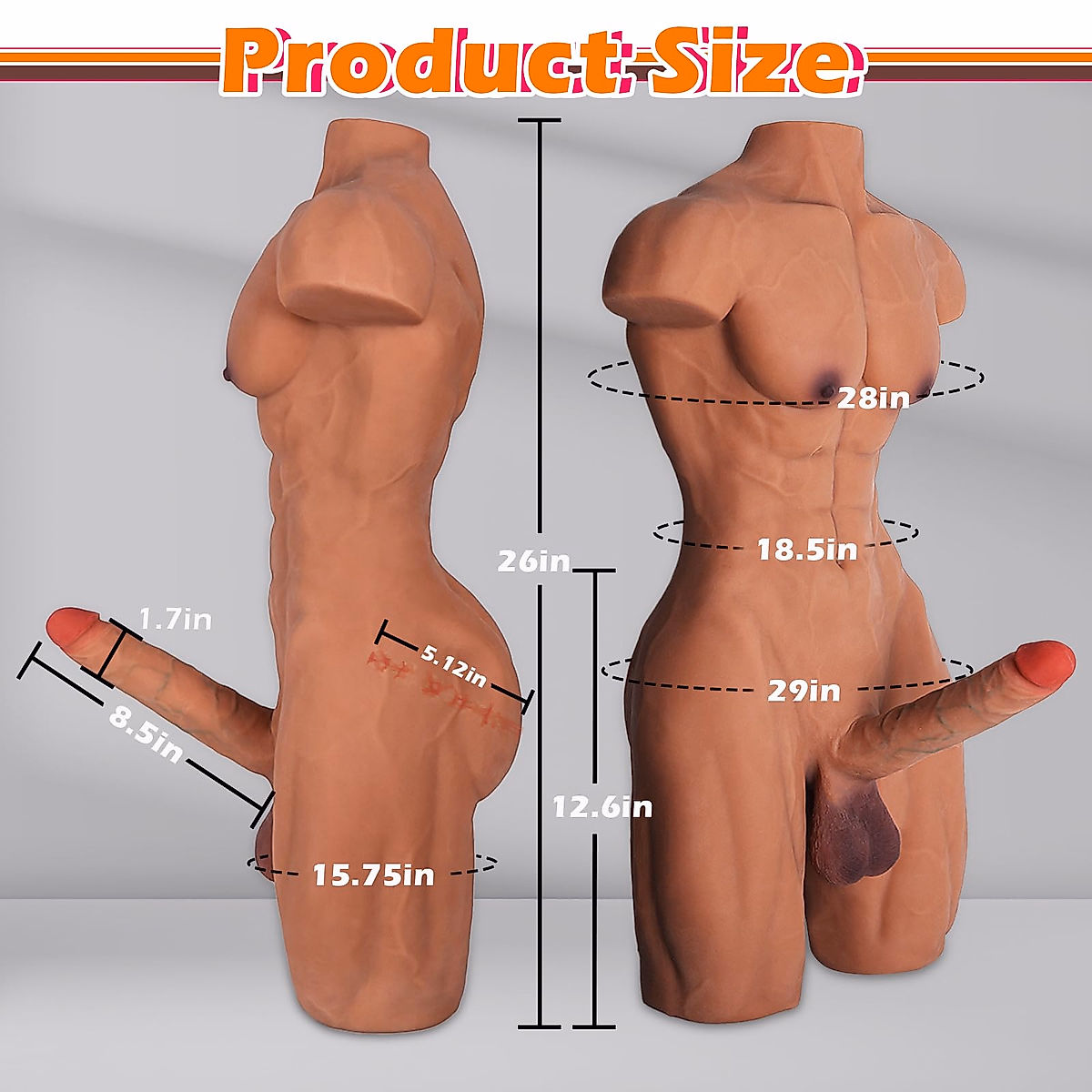 35LB Male Sex Doll with Big Penis for Women, Huge Dildo Torso Sex Doll with Realistic Anal Hole for Gay Men, Adult Sex Toy Half Body with Muscle abs and Legs for Felmale