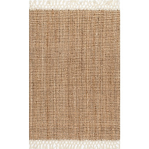 nuLOOM Raleigh Farmhouse Jute Tasseled Area Rug, 4x6, Natural