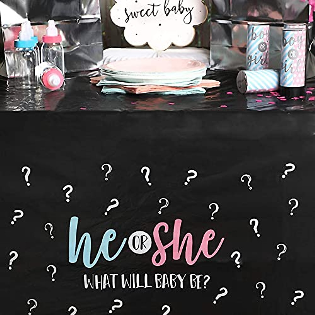 Sparkle and Bash Gender Reveal Party Plastic Tablecloth, He or She (54 x 108 in, 3 Pack)