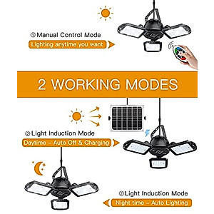 AGPTEK Solar Pendant Light Outdoor Indoor, Solar Powered Shed Light with USB Charging and Remote for Home Garage Barn Gazebo Patio Porch Storage Room