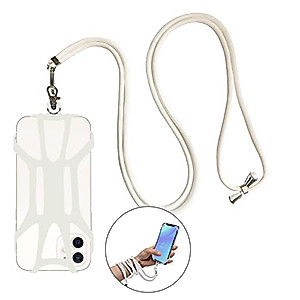 CalorMixs Universal Cell Phone Lanyard - Universal Neck Phone Holder w Adjustable Neck Strap - Compatible with Most Smartphones (White)