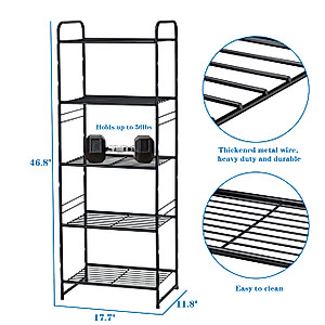 GEORIS 5- Tier Heavy Duty Wire Shelving Storage Rack | Modern Bathroom Shelf | Stackable Plant Standing Shelf Unit | Perfect for Kitchen, Living Room, Balcony | Black