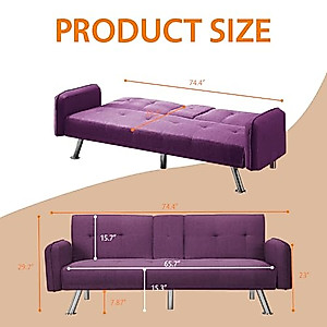 Fangflower Sleeper Sofa Bed with Adjustable Backrest & Cup Holders, Futon Set with Metal Legs, Loveseat Couches for Living Room Apartment Lounge Office