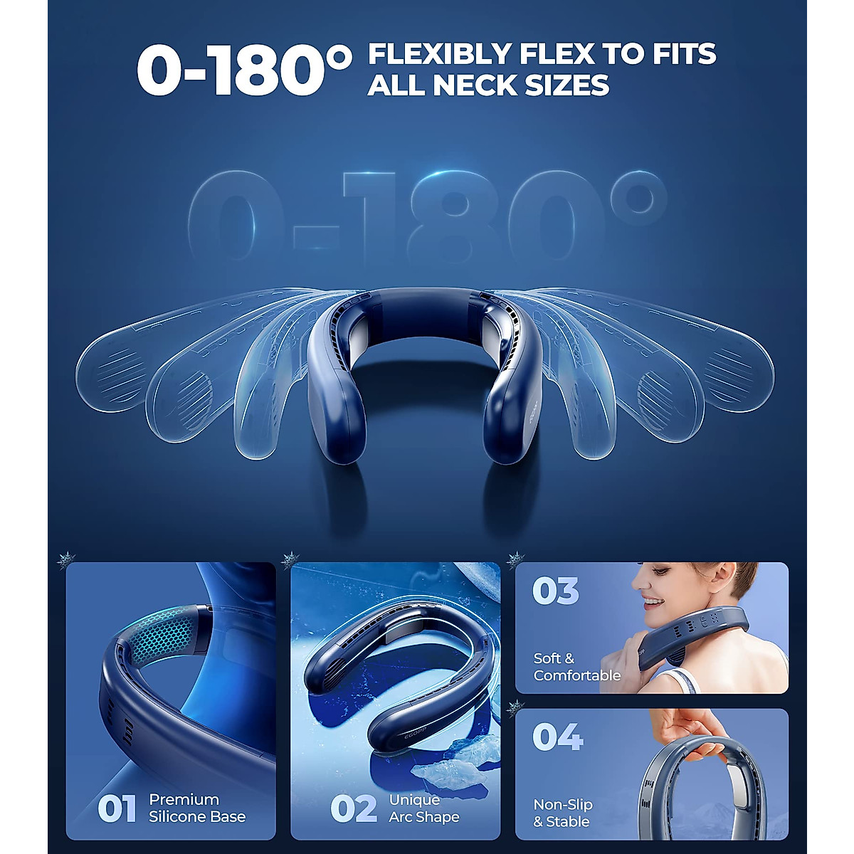 1S Cool Down 30°F Neck Fan with Double Semiconductor Coolers, 360° Surrounded Personal Fans Air Conditioner that Blow Cold Air, 8H Lasting Portable Fan with 3 Speed, Gifts for Men Women Outdoor Travel