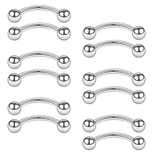 SCERRING 16G Curved Barbell Nipplerings Snake Eyes Tongue Ring Piercing Stainless Steel 9/16Inch 12PCS