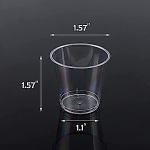 Zcaukya 100 Shot Glasses, 1oz Clear Plastic Disposable Hard Cups, Mini Cups Great Container for Sauce, Sample Tasting, Jello Shots, Pudding