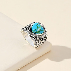 LRGKMCWTOB 925 Sterling Silver Ring Climbing Love Turquoise Cut Natural Turquoise Bridal Ring Women's Ring Jewelry Birthday Proposal Hollow Engagement Party Band Rings Size 6-10 (Stze 8)