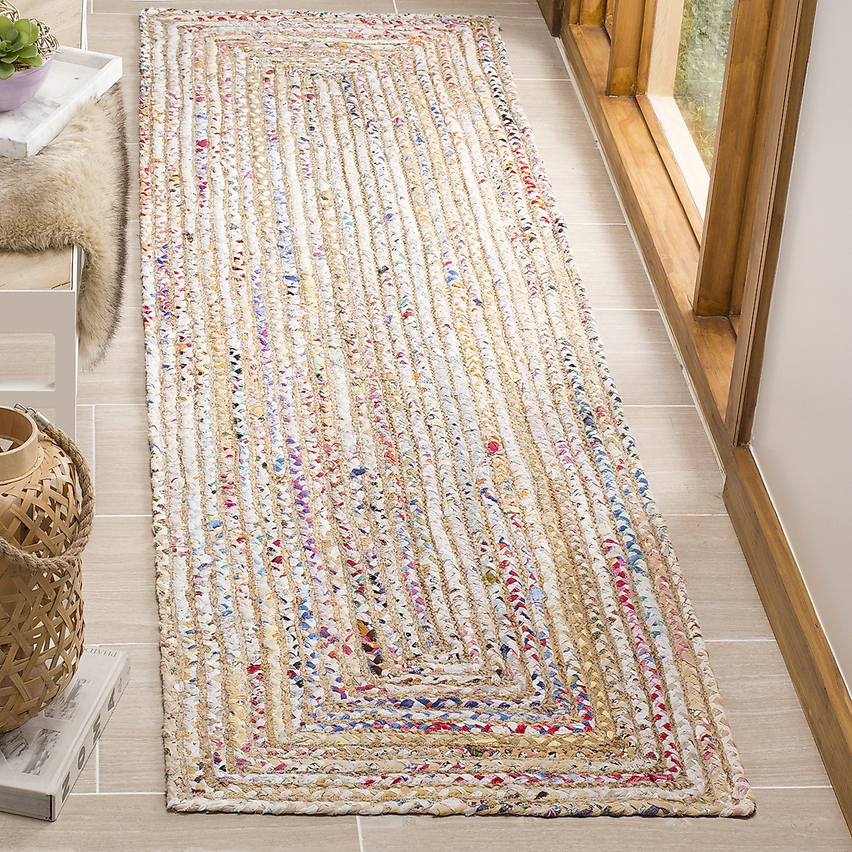 SAFAVIEH Cape Cod Collection Runner Rug - 2'3" x 12', Beige & Multi, Handmade Boho Braided Jute & Cotton, Ideal for High Traffic Areas in Living Room, Bedroom (CAP202B)