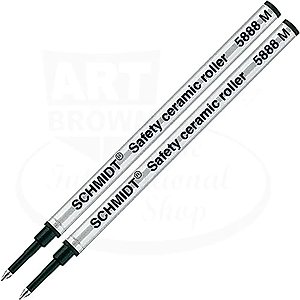 SCHMIDT 2 Pack 5888 Black Medium Rollerball Metal Refill