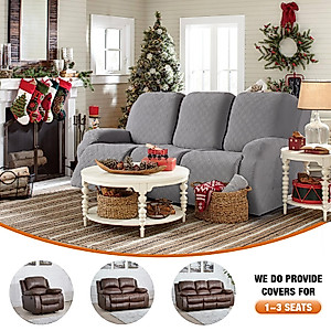 VANSOFY Recliner Cover, 3-Pieces Stretch Reclining Couch Covers with Pockets Reclining Sofa Slipcovers 3 Seater Soft Washable Furniture Protector for Dogs Cats(Light Gray)