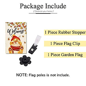 ORTIGIA Welcome Fall Cat Garden Flag Blurap Vertical Double Sided 12x18inch Autumn Maple Leaf Garden Flag for Outside Fall Thanksgiving Farmhouse Seasonal Holiday Yard Décor