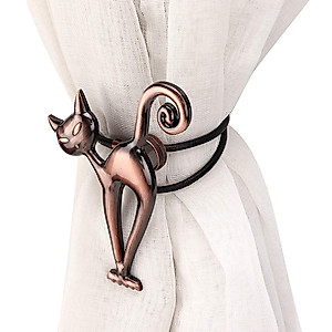 NDNCZDHC 1Pc Metal Magnetic Curtain Tiebacks, Cute Animal Cat Decorative Holder Convenient Drape Tie Backs for Draperies, Curtain Buckle Curtain Clip Bedroom Drapery Holder(Red Bronze)