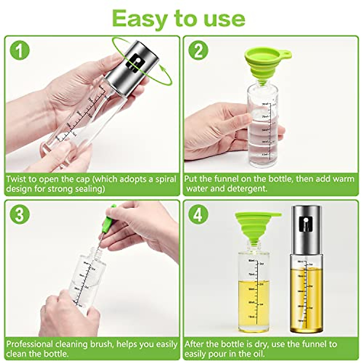 ELIRIVAWET Oil Sprayer for Cooking, Olive Oil Sprayer Mister, Oil Dispenser, 100ml Olive Oil Spray Bottle, Oil Spritzer for Salad, BBQ, Kitchen Baking, Roasting, Air Fryer