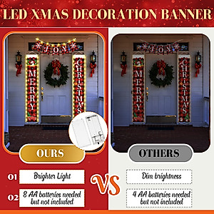 7 Pcs Merry Christmas Banner Lighted Front Porch Sign, Red Black Buffalo Plaid Porch Sign, Joy Merry Christmas Led Lights Door Banner, for Xmas Home Wall Door Yard Hanging Holiday Party Outdoor Decor