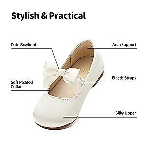 DREAM PAIRS Girls Mary Jane Front Bow Ballerina Flat Dress Shoes, Sophia-22-ivory - 11 Little Kid (Sophia-22)