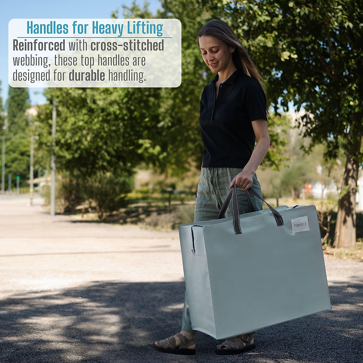 VENO 4 Pack Storage Moving Bags, Organizer Bag, Storage Tote, Zipper On Top, Sturdy, Carrying Bag, Camping Bag for Clothes, Bedding, Comforters, Pillows (22 Gallon Light Blue, 4 Pack)