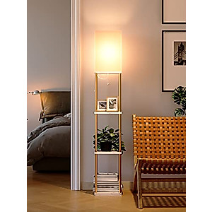 addlon Gold Floor Lamp, 4-Tier Display Floor Lamp with Shelves, LED Floor Lamp with 3CCT Bulb, Modern Floor Lamp for Bedroom, Livingroom and Office - Marble Texture & Gold Frame