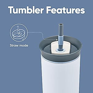 Owala Stainless Steel Triple Layer Insulated Travel Tumbler with Spill Resistant Lid and Straw, BPA Free, 24 oz, Grey/Blue (The Great Blue)