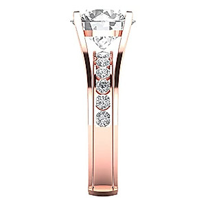 3.39 ct Round Cut Clear Simulated Diamond 14k Rose Gold Solitaire W/Accents Wedding Engagement Bridal Ring Band Set Sz 10.75