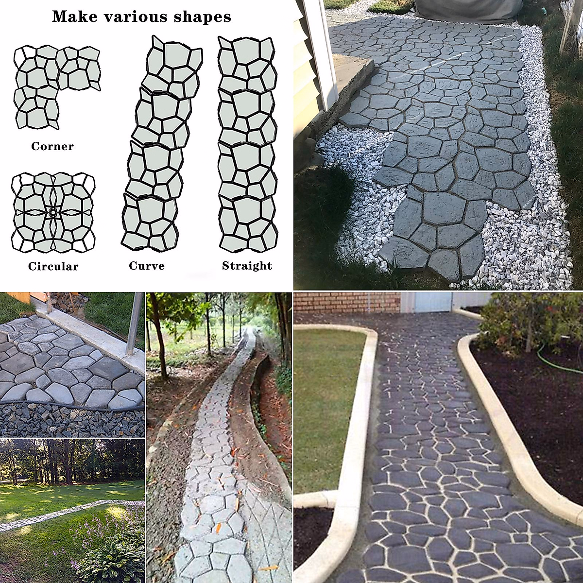 Walk Path Maker, 2 Packs Plus Size: 18.9 x 18.9 x 1.8 inch Pathmate Stone Moldings Paving Pavement Concrete Molds and Foams Stepping Stone Paver Walk Way Cement Mold