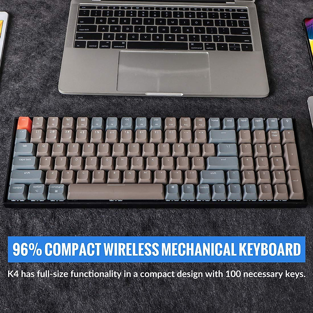 Keychron K4 RGB Bluetooth Mechanical Keyboard, Wired USB C Gaming Keyboard with Optical Blue Switch N-Key Rollover, Compact 100 Keys Computer Keyboard for Mac Windows PC Gamer - Version 2