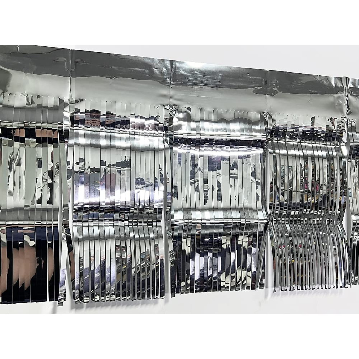 CareCheer 5 Pack 10 Feet Foil Fringe Garland Shiny Metallic Wall Hanging Drapes Tassel Skirting Decorations Supplies for Parade Float Trailer Mardi Gras Party Birthday Wedding (Silver)