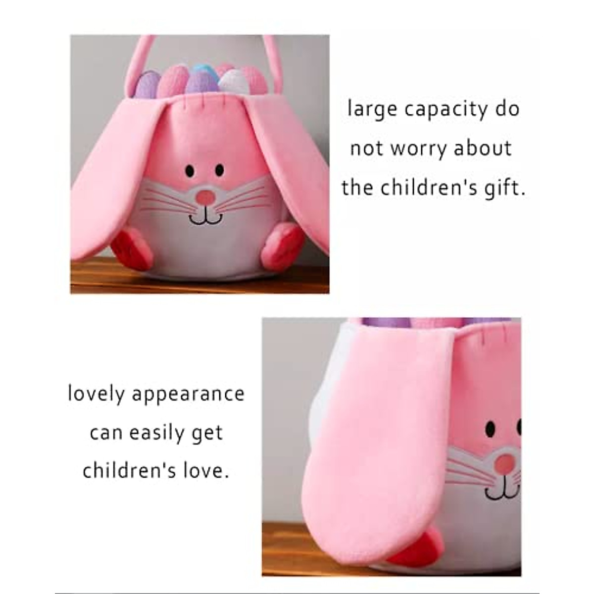 Large Easter Basket for Kids, Giant Easter Basket for Girls Easter Egg Basket Easter Bucket Cute Easter Basket Large Bunny Easter Basket, Pink Easter Basket with Handle, Big Easter Basket Bag