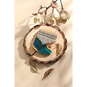 Hluru 21 Key Ocean Kalimba | Round Corner Resin & Beech Material Whale Jellyfish Thumb Piano Blue, HL-21BON