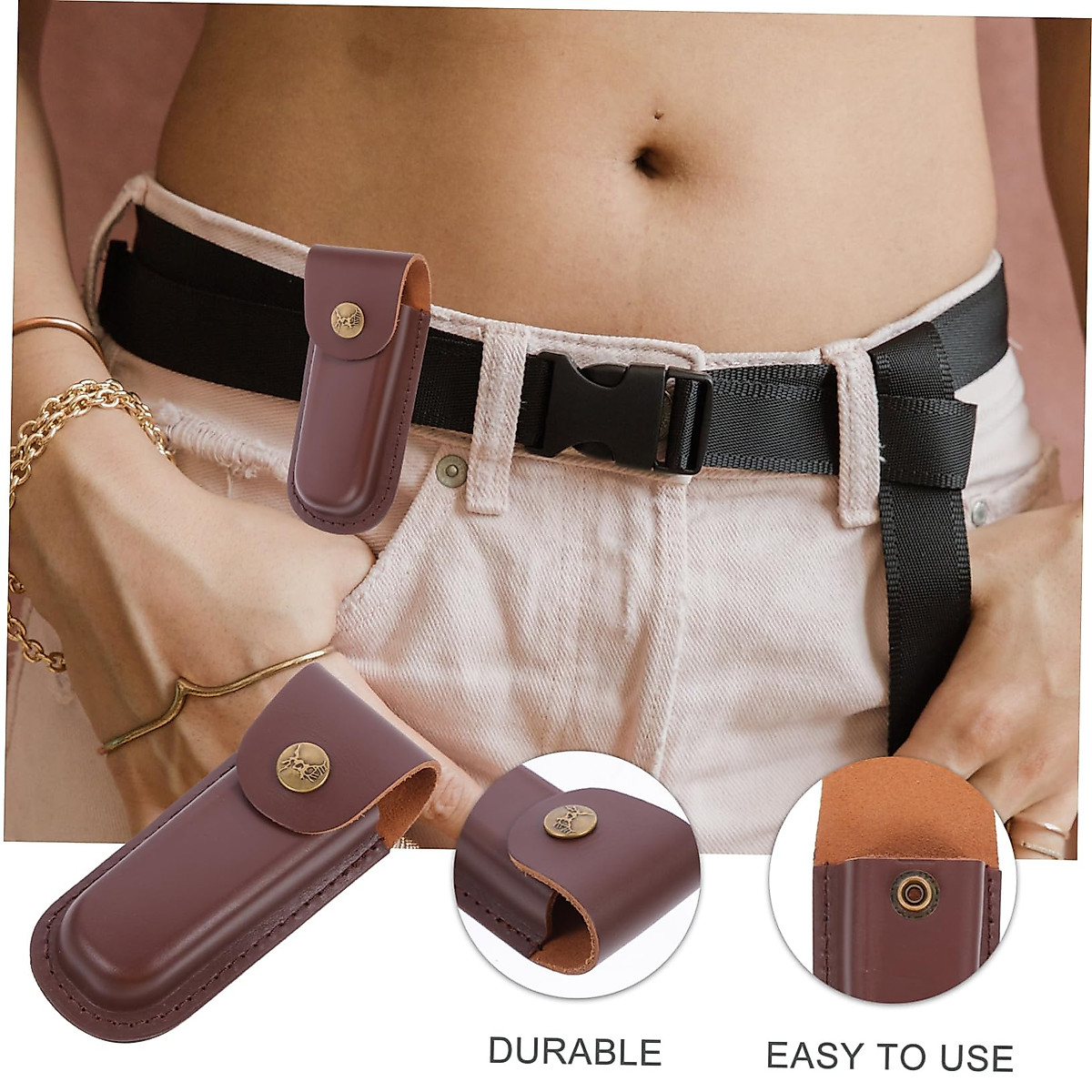 Leather Case Single Cutter Belt Cutter Holder Tool Pouch Belt Leather Guard Folding Cutter Sleeve Mora Garberg Skin Pocket Fanny Pack