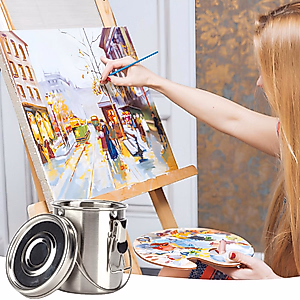 Leopacat Paint Brush Washing Bucket, Steel Leak Proof Washer Artist Cleaning Airtight Bucket with Removable Filter Screen Double Dipper Container for Student Painter Acrylic Oil Watercolor Painting