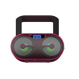 Riptunes CD Player Boombox Portable Radio AM/FM Bluetooth Boombox MP3/CD, USB, mSD, Aux, Headphone Jack Stereo Sound System with Enhanced Bass, LED Lights, LCD Display with Remote, Pink