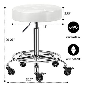 CoVibrant Lockable Rolling Stool Adjustable Swivel Stool with Noiseless Rubber Wheels and Foot Rest for Kitchen Medical Esthetician Studio