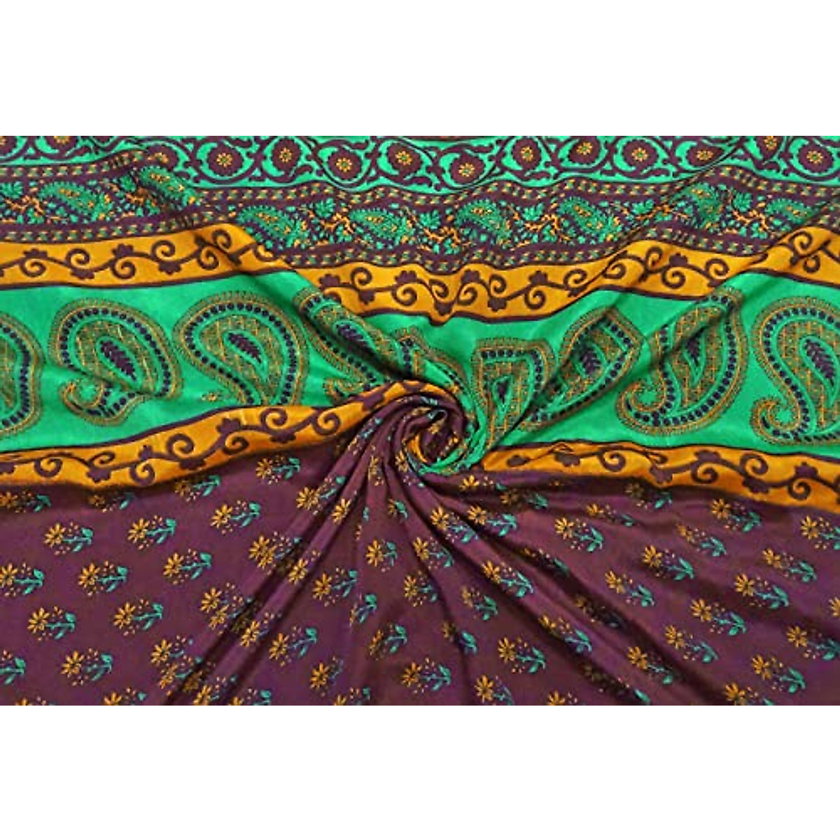 Peegli Indian Crepe Silk Brown Saree Women's Vintage Floral Sari 5 Yards DIY Fabric