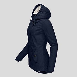 Women's Winter Fleece Lined Parka Coat Outwear Winter Long Hooded Fur Lined Trench Coat Puffer Down Jacket Overcoat (Navy-01, XL)