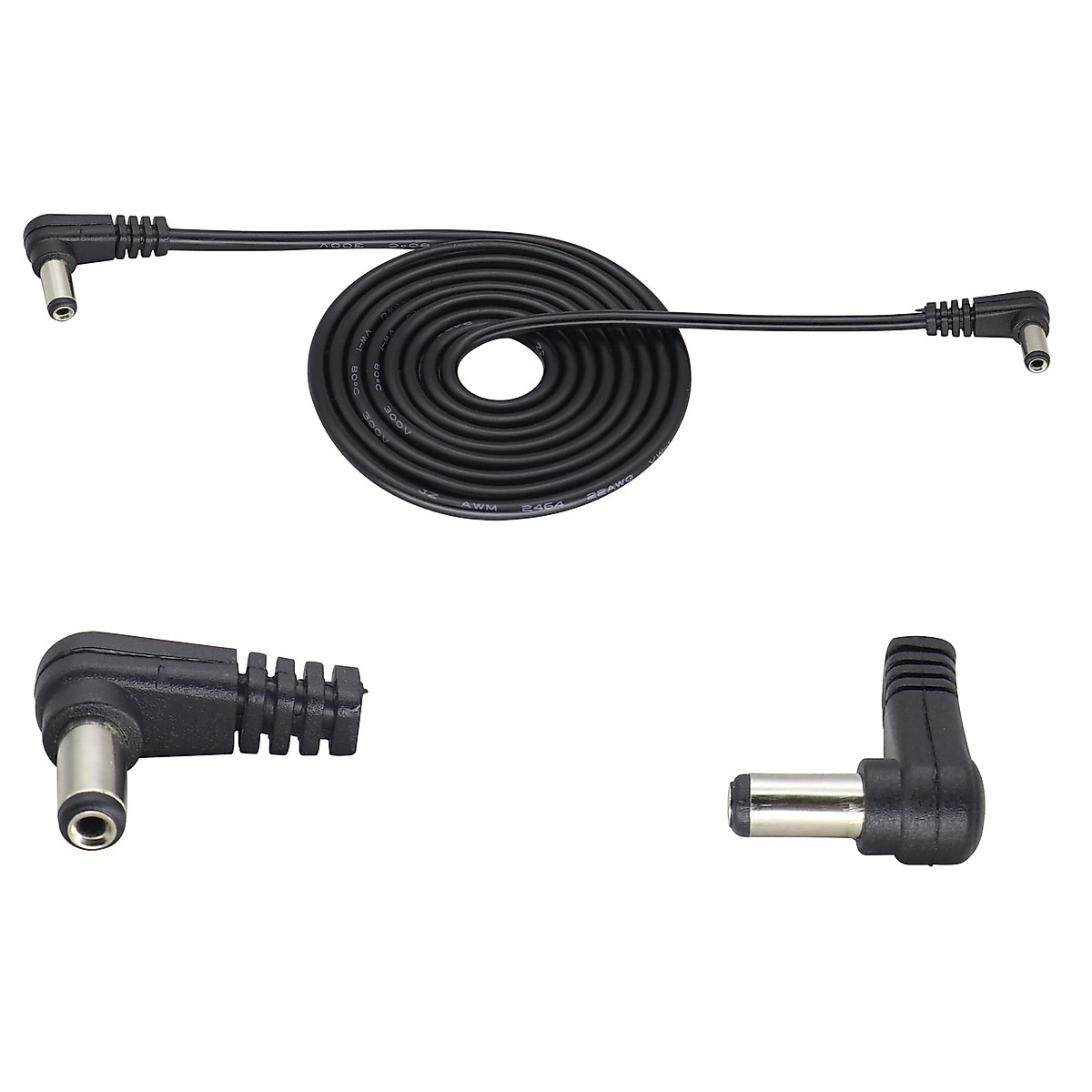 HCFeng Double Elbow DC 5.5mm x 2.1mm Cable DC 5.5mm x 2.1mm 90 Degree Right Angle Male to Male Power Adapter Cable for CCTV Surveillance Security Camera LED Strip DVR (22 AWG)[2 Pack/ 5ft]