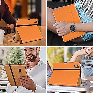 DTTO iPad Air 5th Generation Case (2022) / iPad Air 4th Generation Case (2020) 10.9 Inch, Premium Leather Business Folio Stand Cover with Pencil Holder [2nd Pencil Charging] for iPad Air 5/4, Orange
