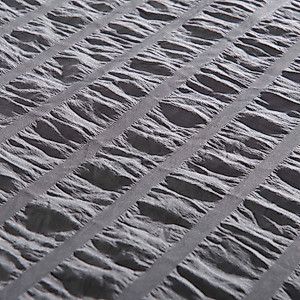 Cozyholy Seersucker Duvet Cover Set Queen Size 3 Pieces Dark Grey Textured Bedding Duvet Cover Ultra Soft Lightweight Microfiber Comforter Cover Set with Zipper Closure Corner Ties