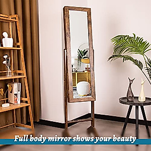 Ntufrest Standing Full-Length Mirror Jewelry Armoire, Lockable Jewelry Organizer, Large capability frame Mirror Jewelry Cabinet, Exclusive Dressing Jewelry Organizer