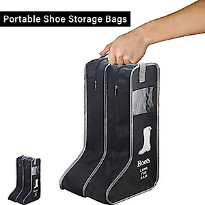 Satisfounder Portable Boot Storage Bags Dust Proof Shoe Bags for Storage,2 Pair Zippered Tall Boots Organizer Protector Bag with Handle for Home and Travel (Black)