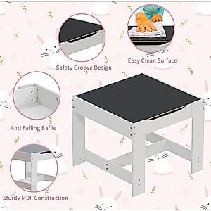 Maonlyking Kids Table and Chair Set, 3 in 1 Wooden Activity Table for Toddlers Arts, Crafts, Drawing, Reading, Playroom, Toddler w/ 2 in 1 Tabletop, Storage Space, Gift for Boy & Girl