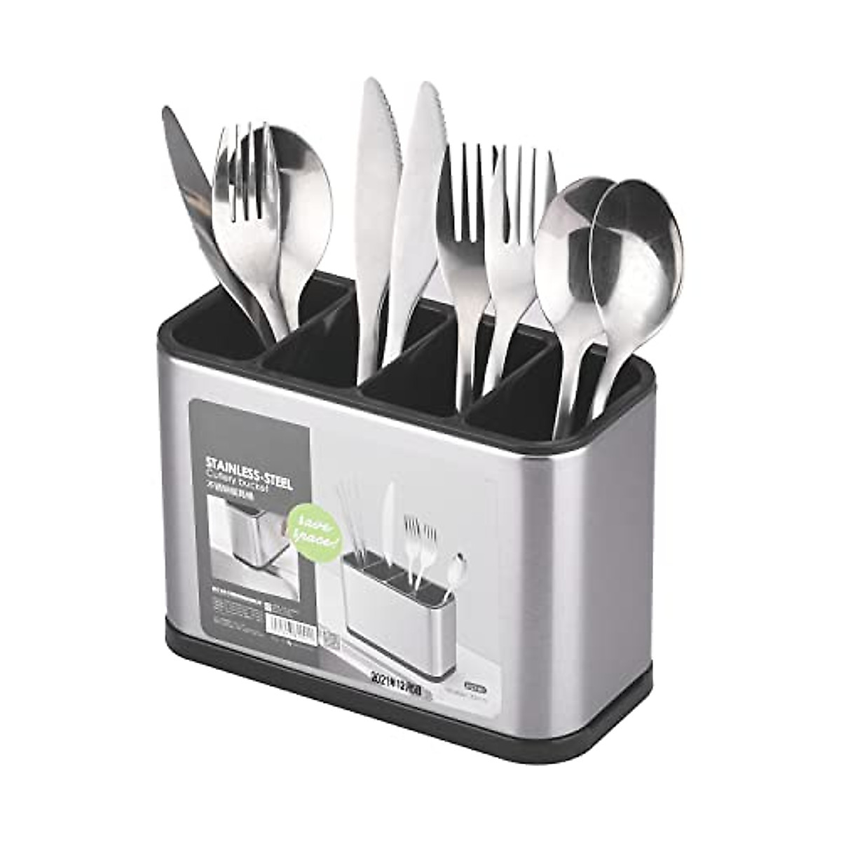 Kitchen Utensil Holder, Stainless Steel Flatware Organizer for Countertop, 4 Divided Utensil Caddy Counter for Spoon, Fork, Spatula (Large)