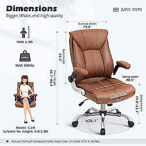 SEATZONE Executive Home Office Chair High Back PU Leather with Flip-up Armrests Adjustable Height and Lumbar Support, Comfortable Computer Chair for Adults, Red-Brown